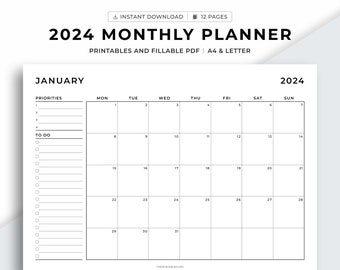 Monthly Blank Calendar Printable Landscape Insert Fillable - Etsy