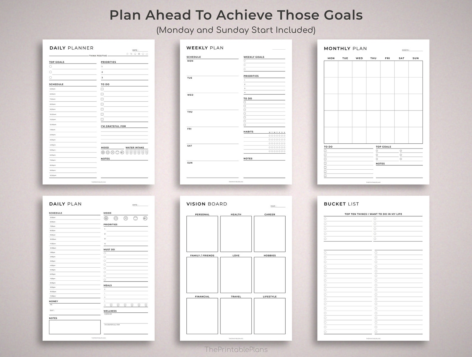 Printable Goal Planner Bundle, Daily, Weekly, Monthly, Quarterly ...