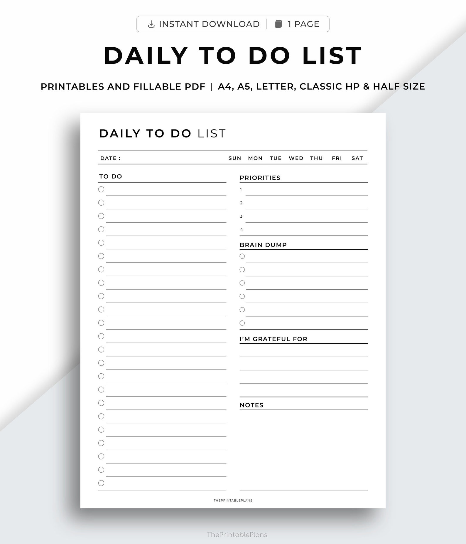 Printable Daily to Do List, Printable Daily Task List, Daily Checklist ...