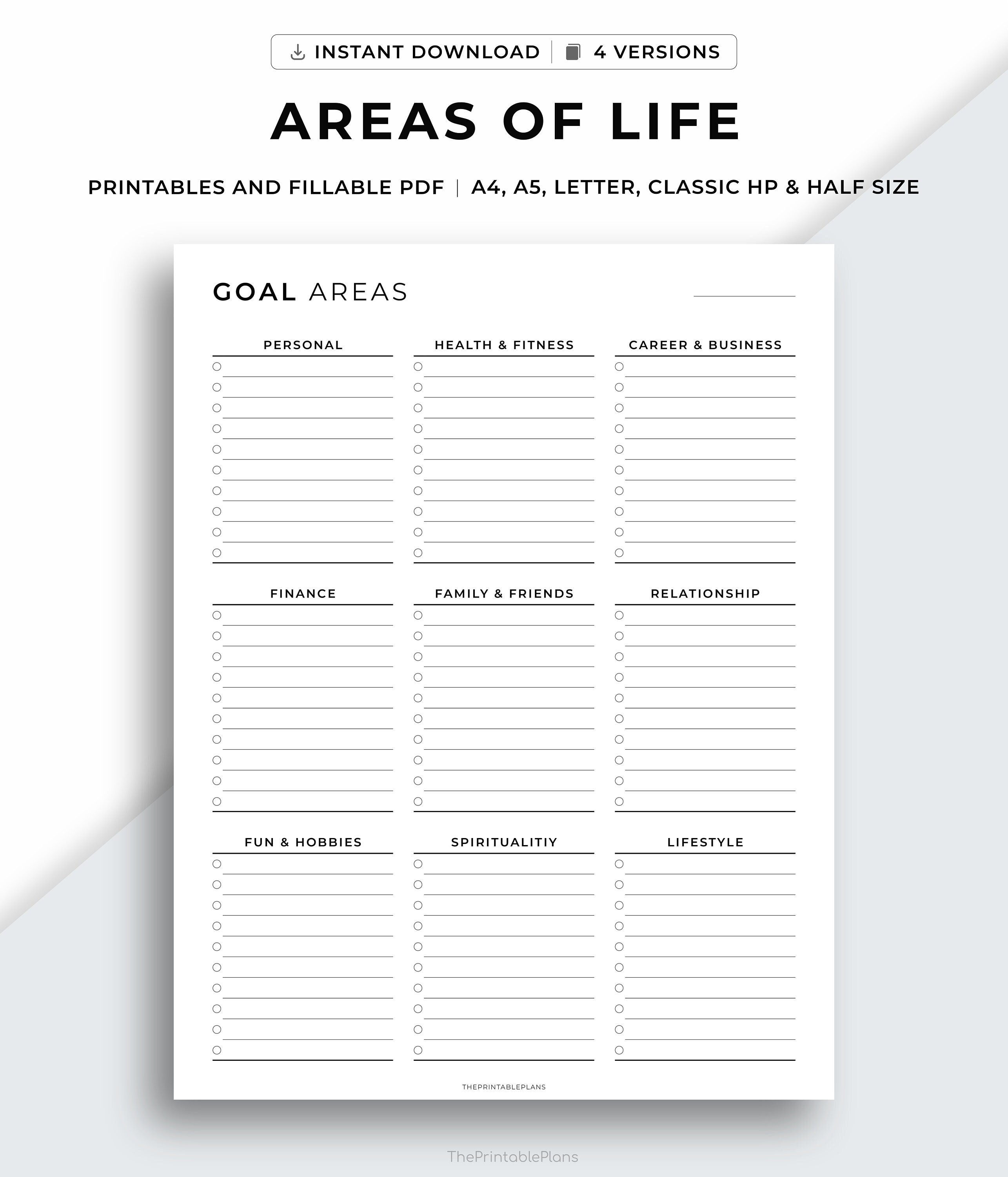 9 Areas of Life Planner Printable, Goal Planner, Goal Setting ...