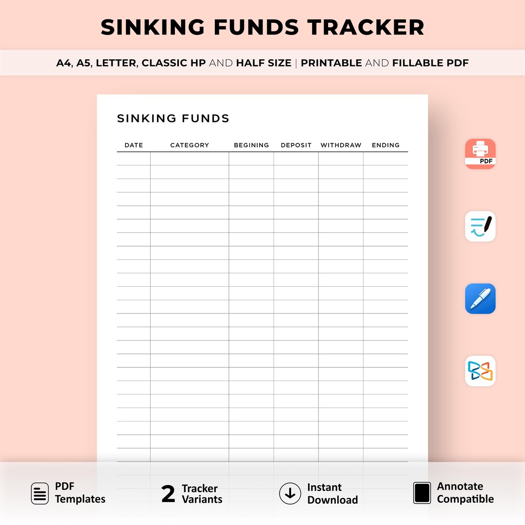 Sinking Funds Tracker Printable, Sinking Funds Printable, Savings ...