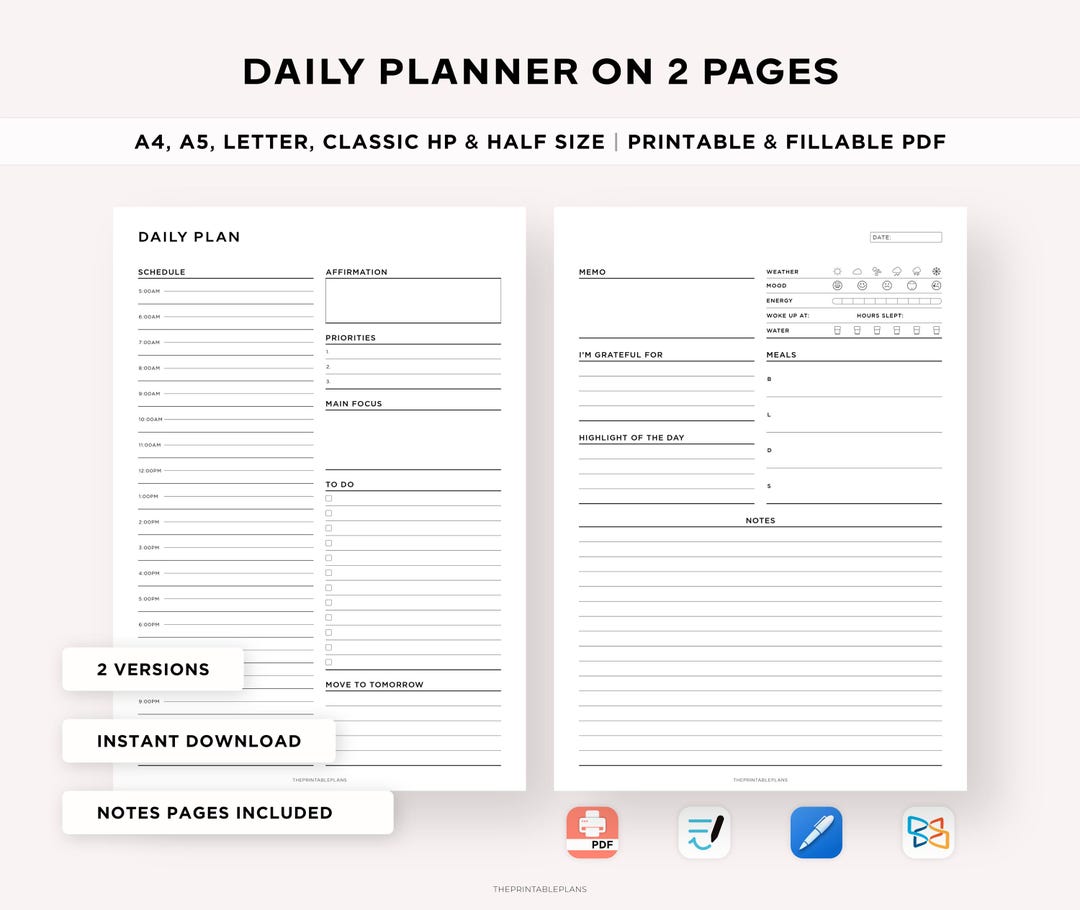 Daily Planner Printable, Hourly Planner, 30 Minute Schedule, Time ...
