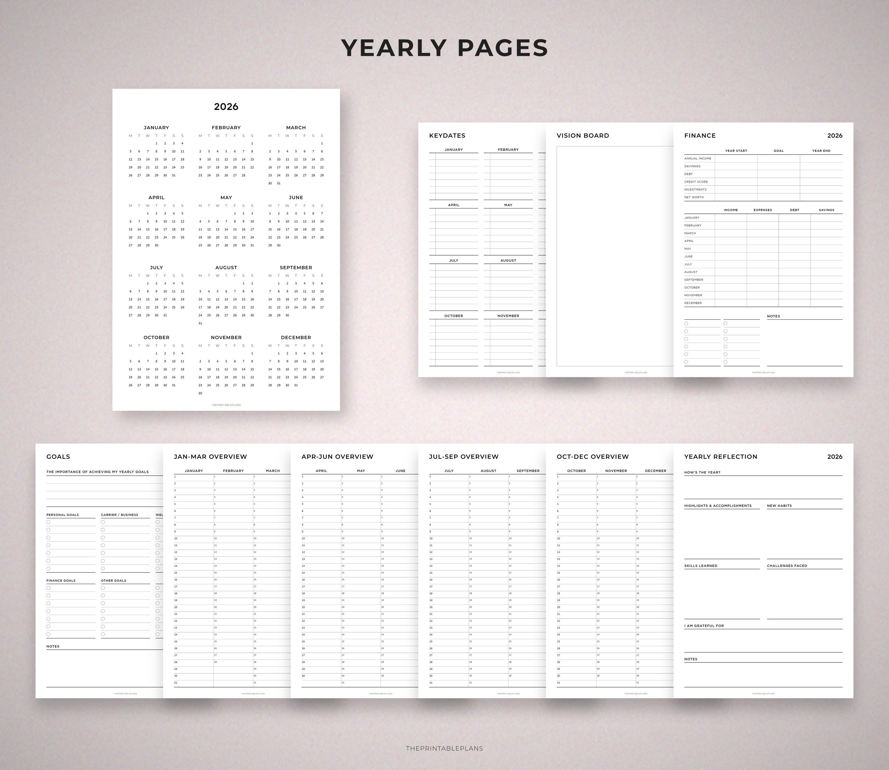 2026 Dated Planner Printable, Daily Weekly Monthly Pages, Year at a ...