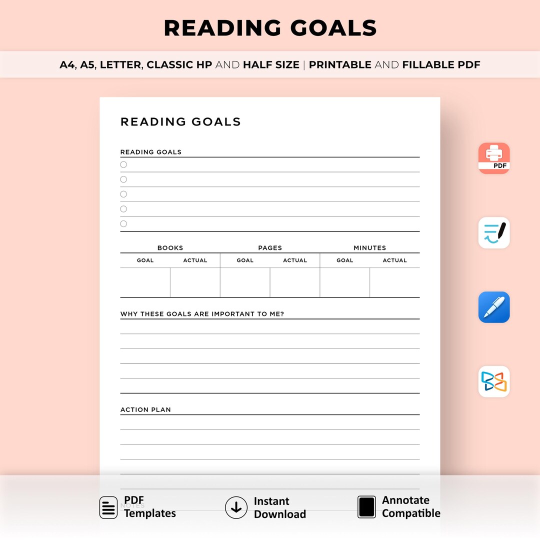 Reading Goal Planner Printable, Books to Read, Reading Log, Reading ...