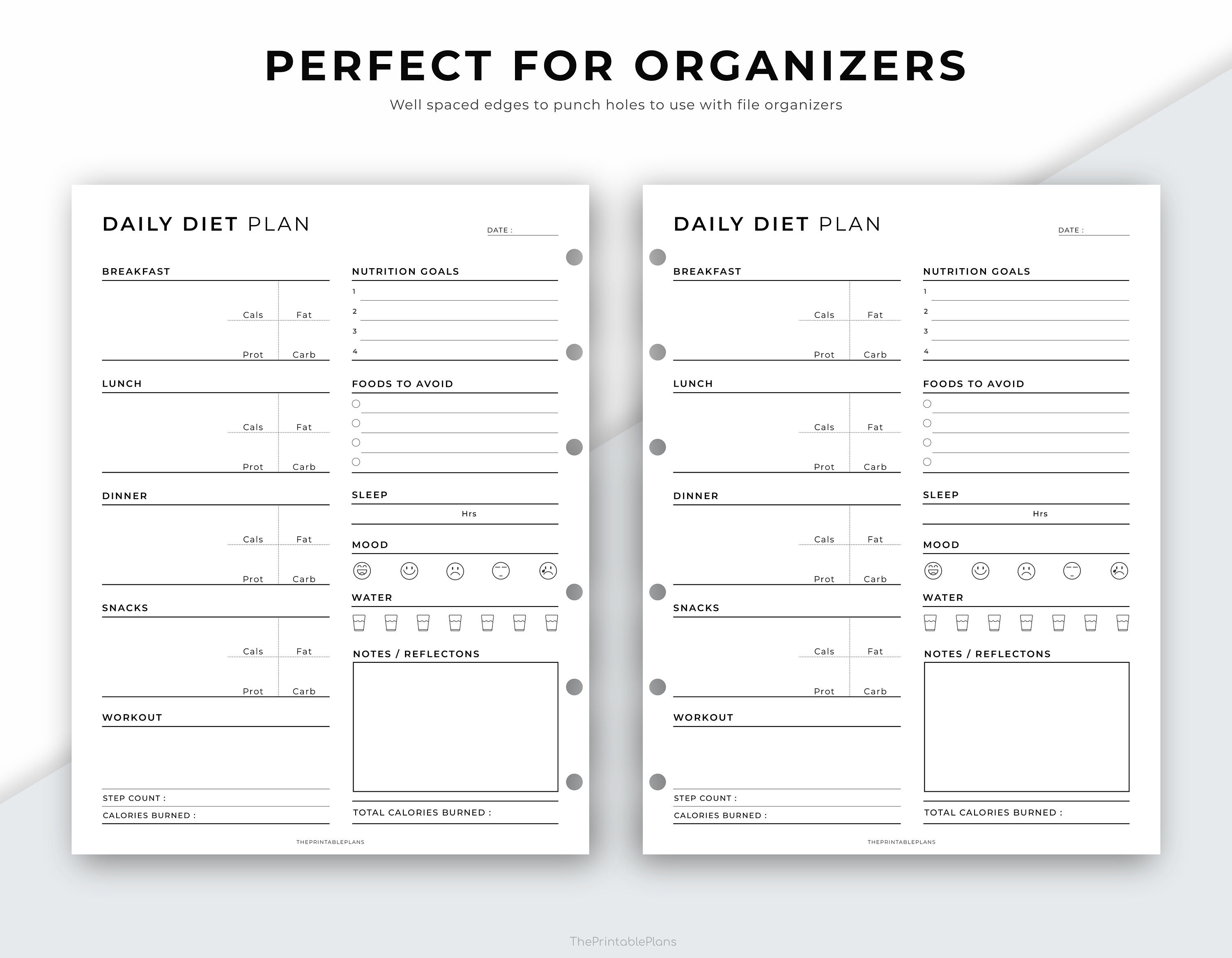 Daily Diet Planner Printable, Meal Planner, Food Diary, Menu Template ...