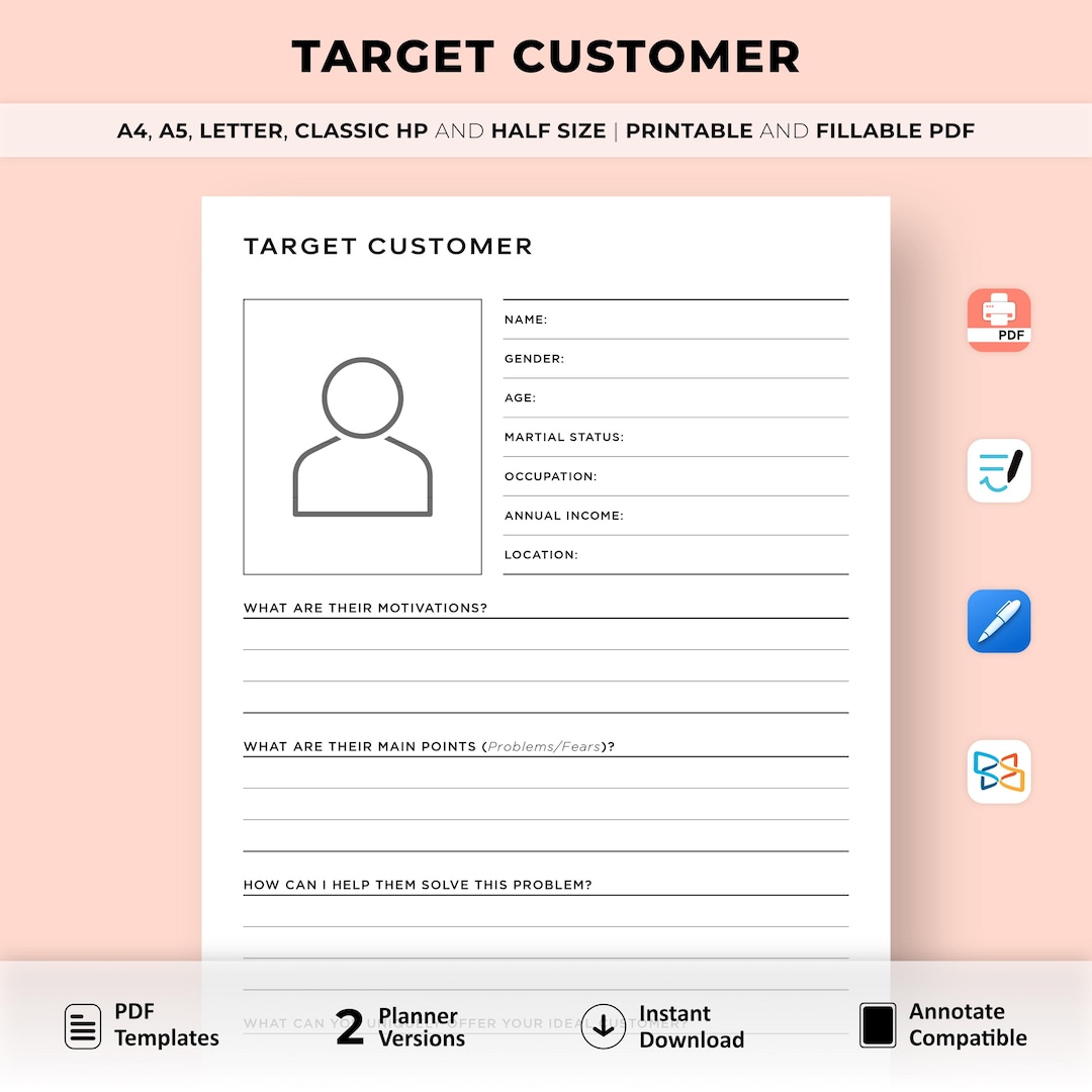 Target Customer Template Printable, Ideal Target Audience, Customer ...