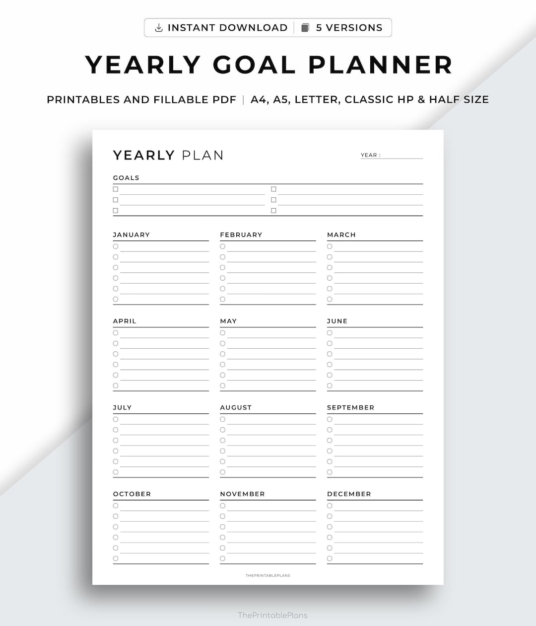 Yearly Goal Planner Printable, Goal Setting, Yearly Planner ...