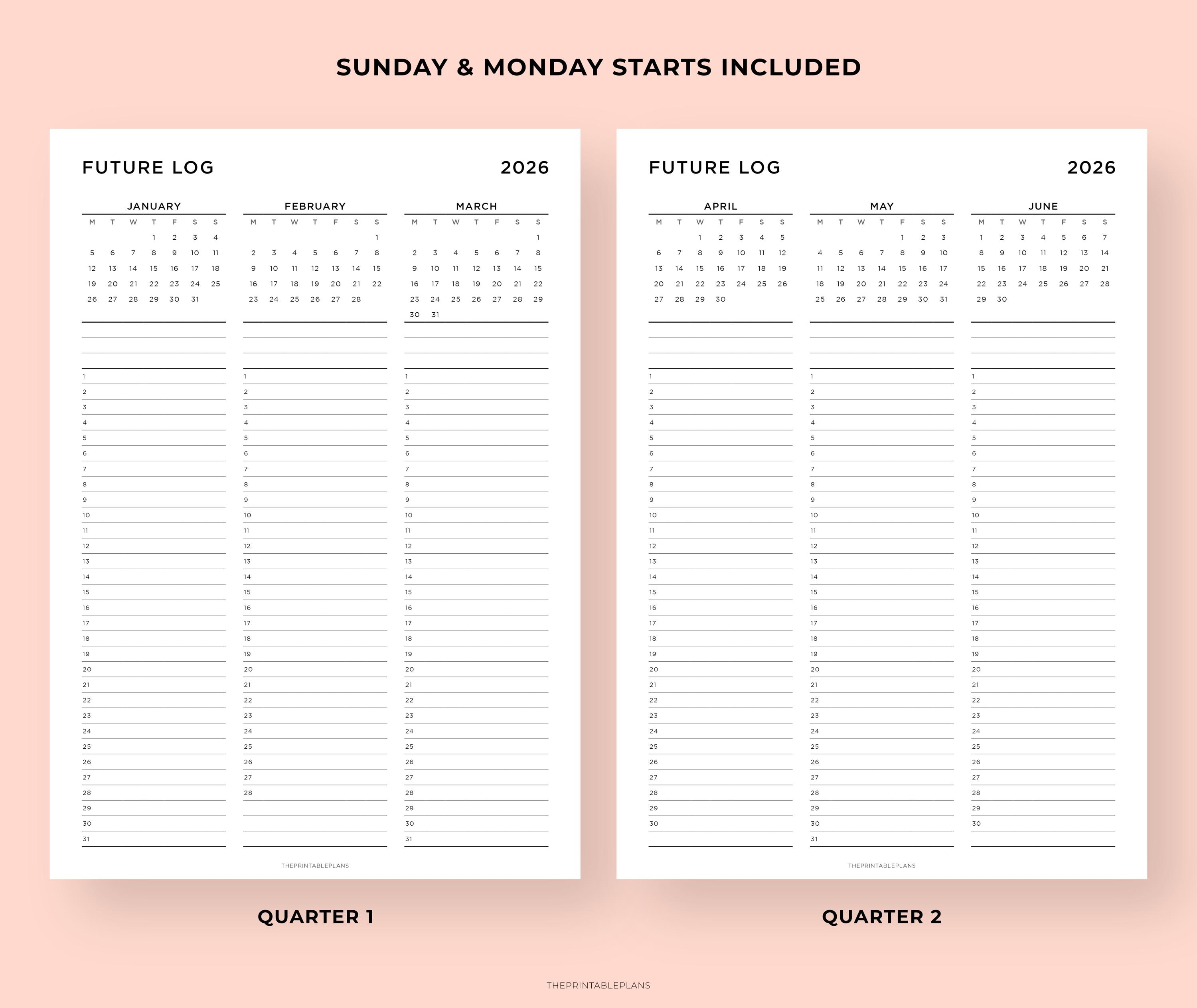 2026 Future Log, Yearly Planner, Annual Overview, Quarterly Calendar ...