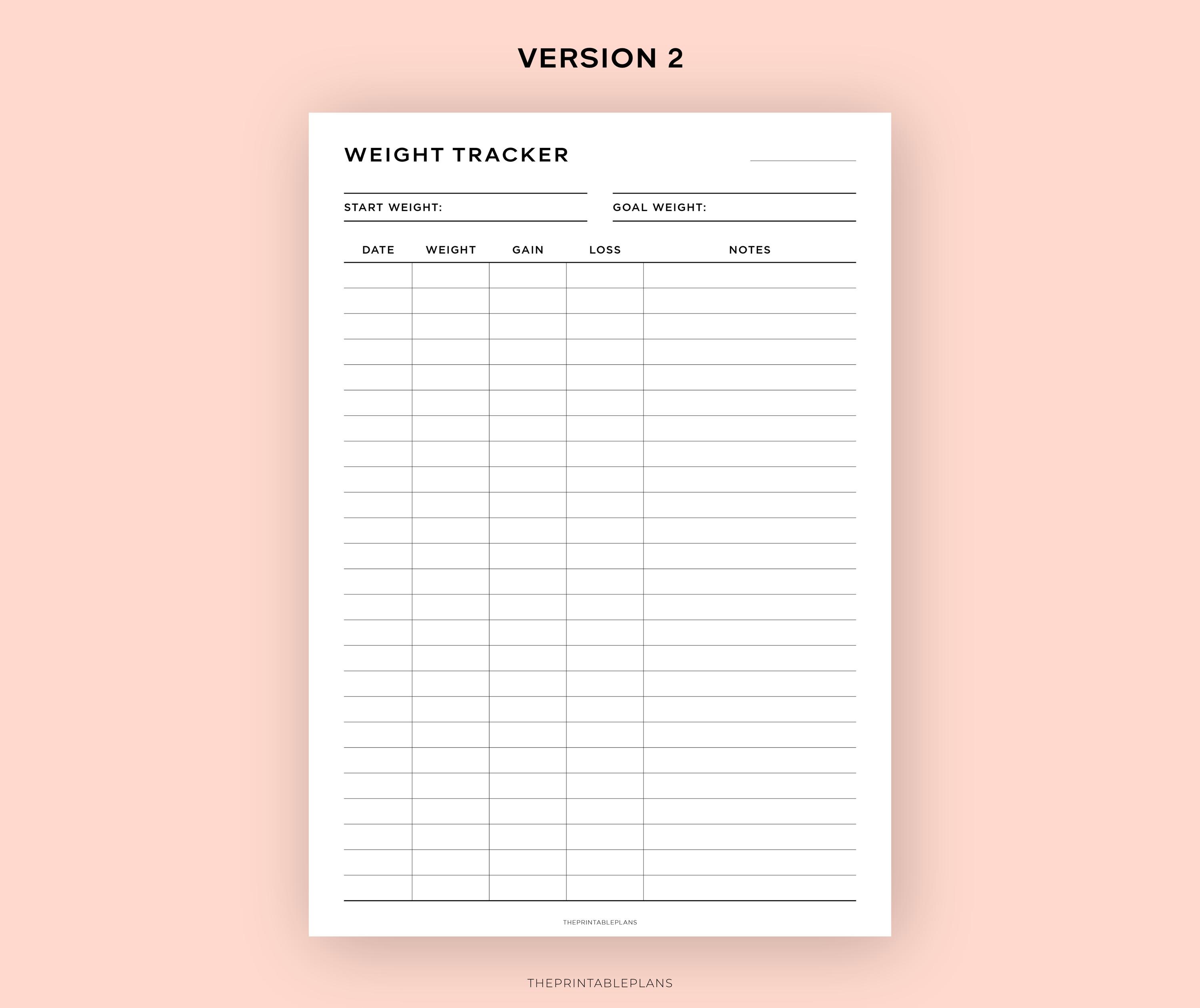 Weight Tracker Printable, Weight Loss Planner, Weight Goal Tracker ...