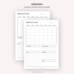 Monthly Planner Printable, Monthly Organizer, Month at a Glance ...