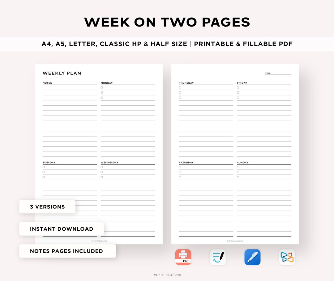 Weekly Planner on Two Pages, Weekly Schedule Organizer, to Do List ...