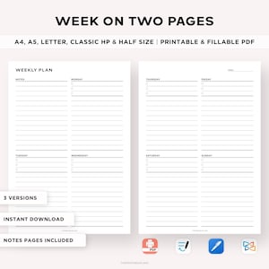 Weekly Planner on Two Pages, Weekly Schedule Organizer, to Do List ...
