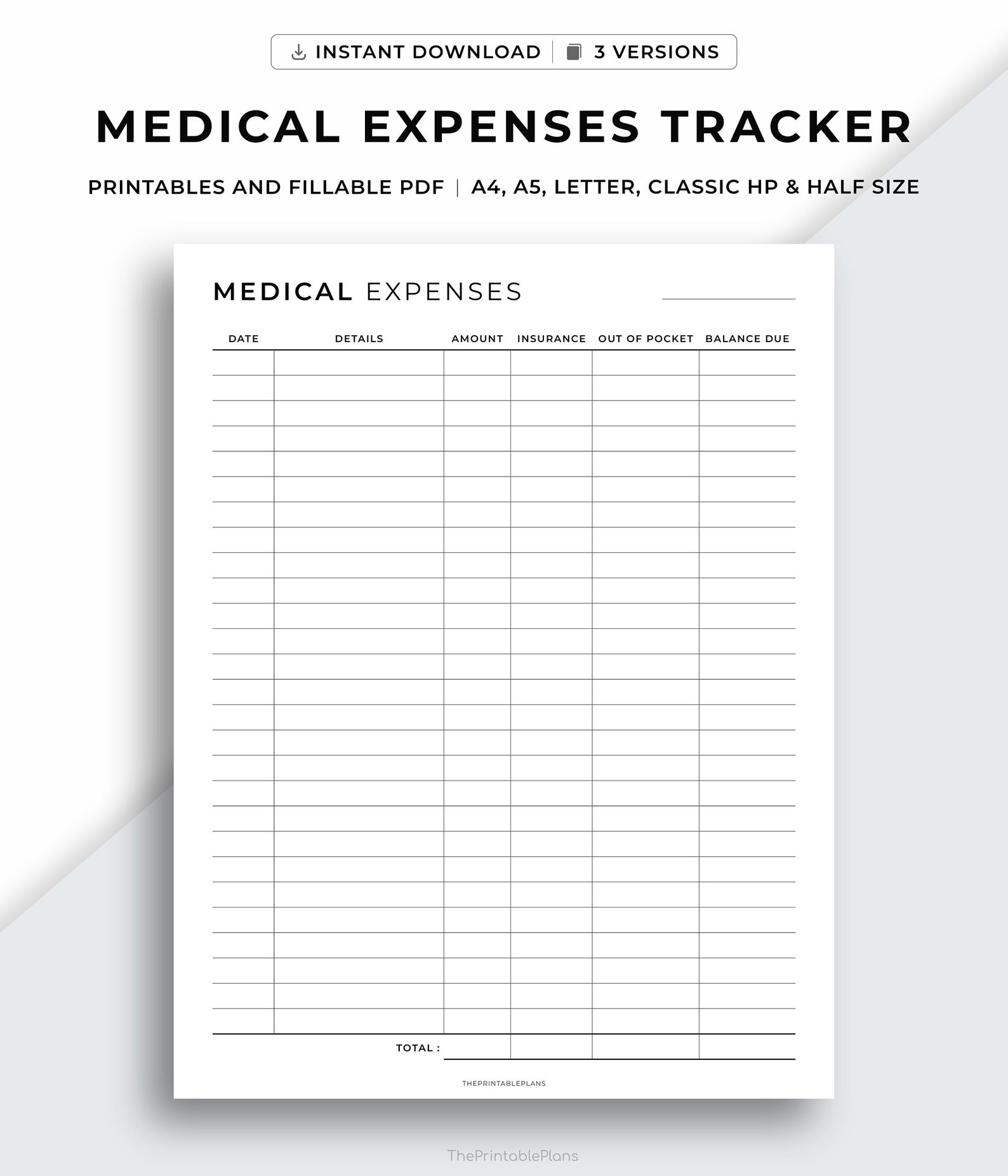 Medical Expenses Tracker Printable, Manage Medical Expenses, Health ...