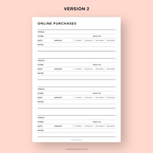 Online Purchases Tracker Printable, Order Tracker Template, Shopping ...