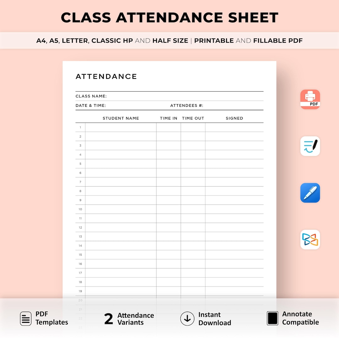 Fitness Class Attendance Sheet Printable, Sign off Sheet, Yoga Class ...