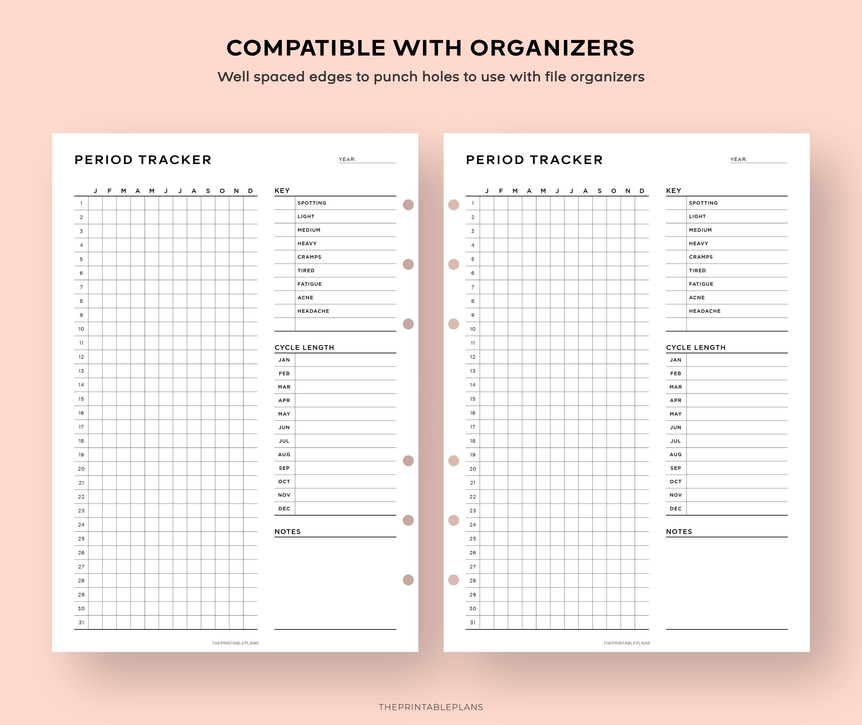 Printable Period Tracker, Menstrual Cycle Log (a4/a5/letter/hp/half ...