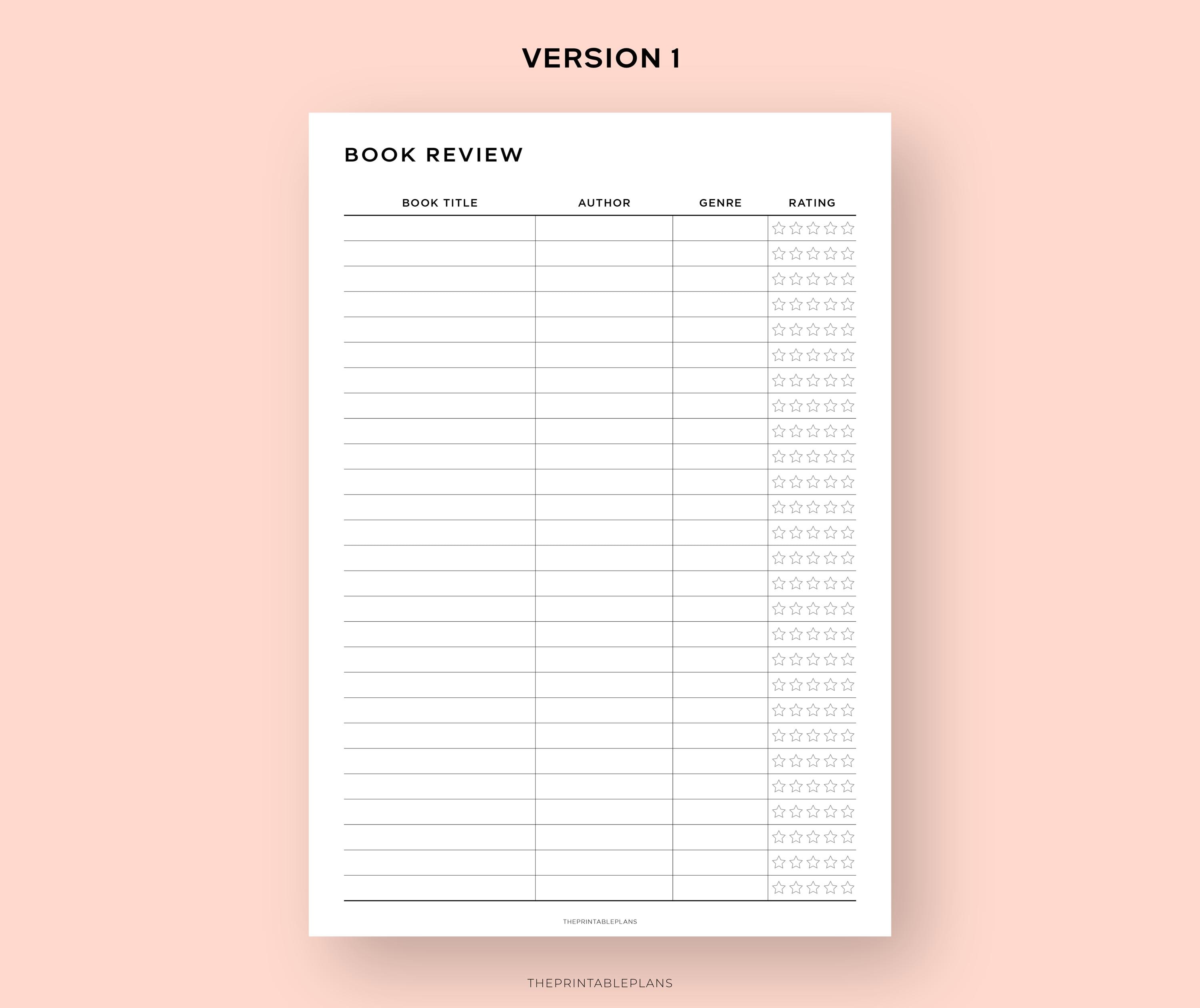 Simple Book Review Template Printable, Reading Review Page, Book Review ...