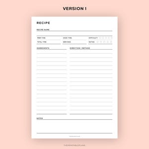 Recipe Book Template Printable, Blank Recipe Page, Cook Book Journal ...