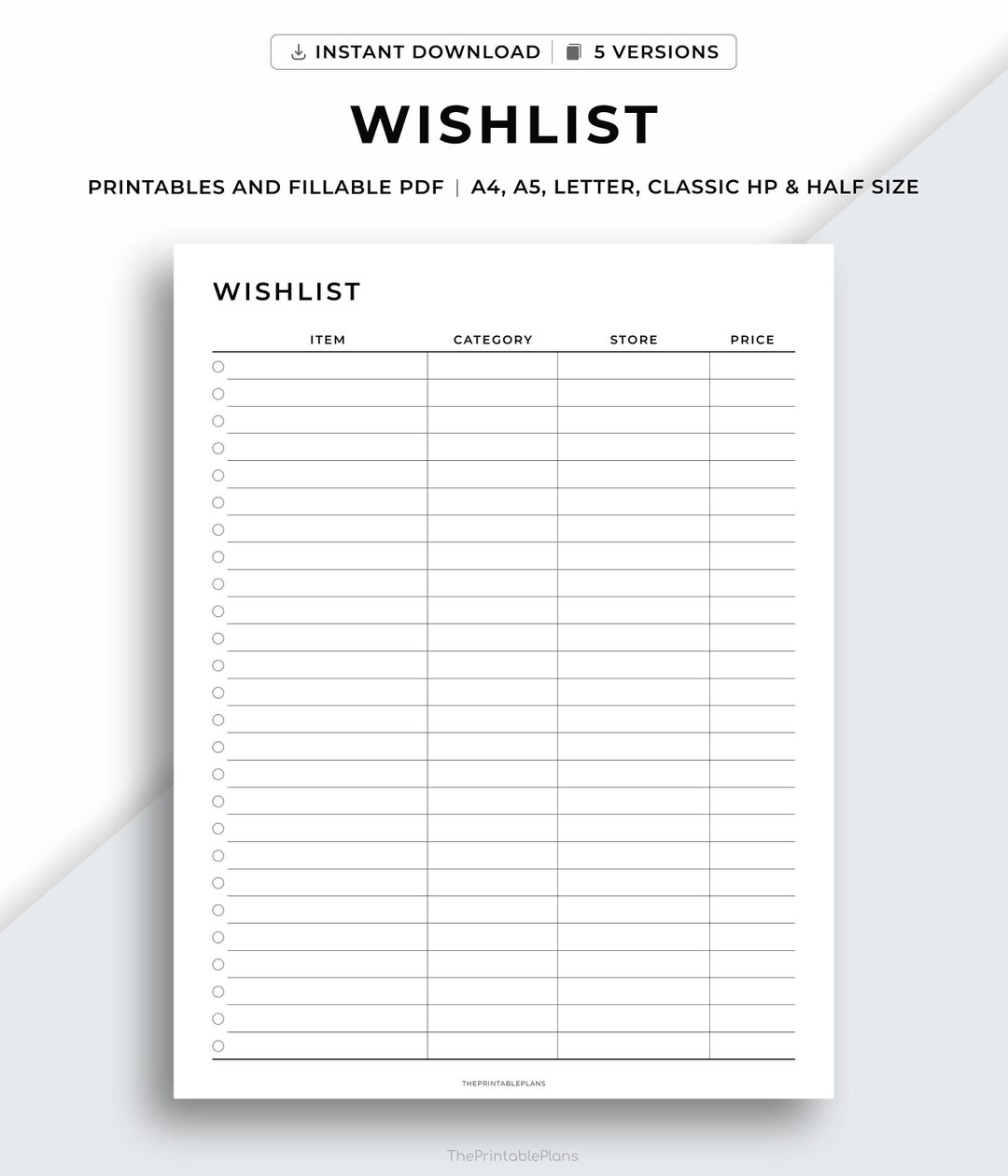 Simple Wishlist Page Printable, Holiday Wishlist Template, Birthday ...
