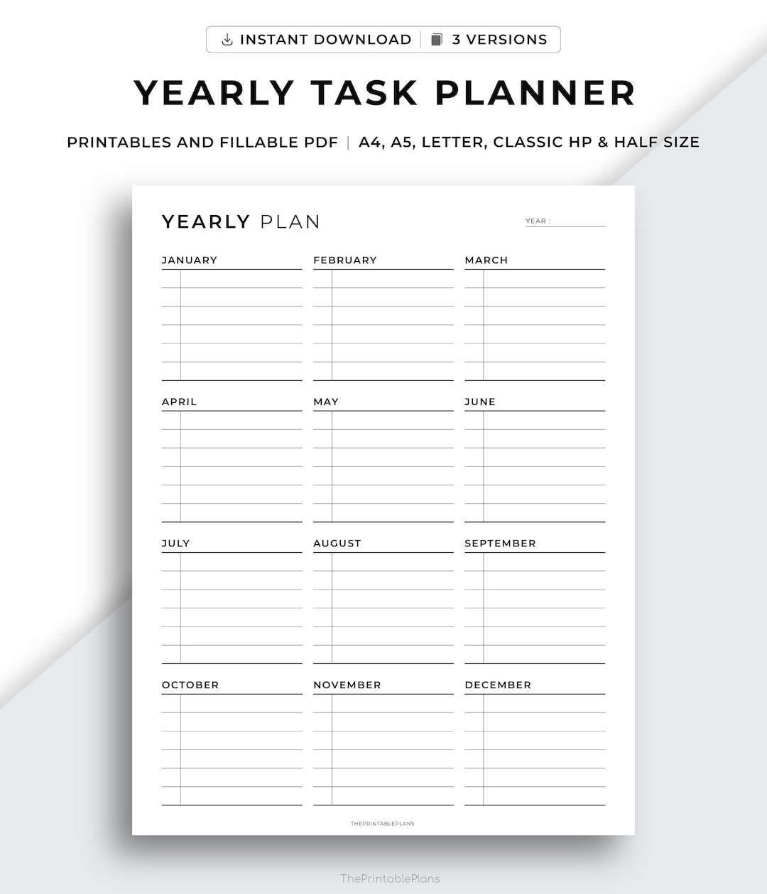 Yearly Tasks, Yearly to Do List, Yearly Planner, Annual Planner ...