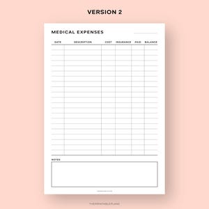 Medical Expenses Tracker Printable, Medical Expense Log, Health ...