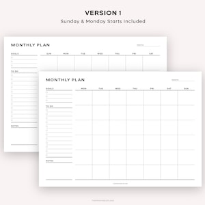 Monthly Goal Planner Landscape, Undated Monthly Organizer, Blank ...