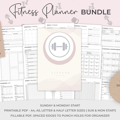 Printable Health and Fitness Planner Bundle Fitness Journal - Etsy