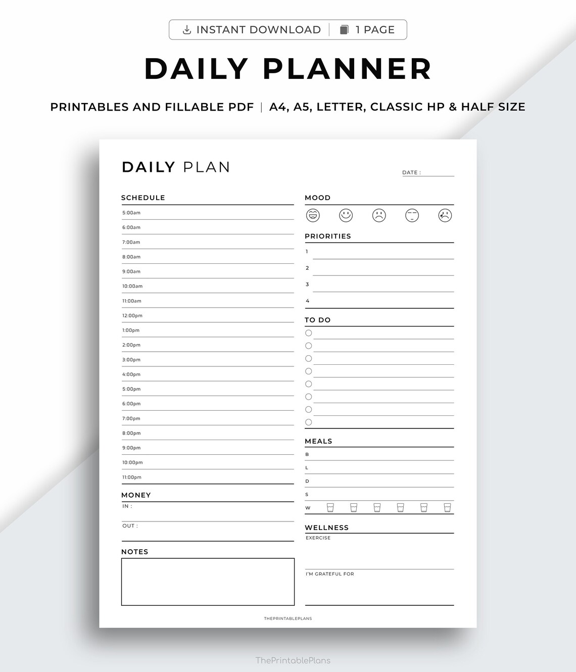 Daily Planner Printable Daily Agenda Productivity Planner - Etsy