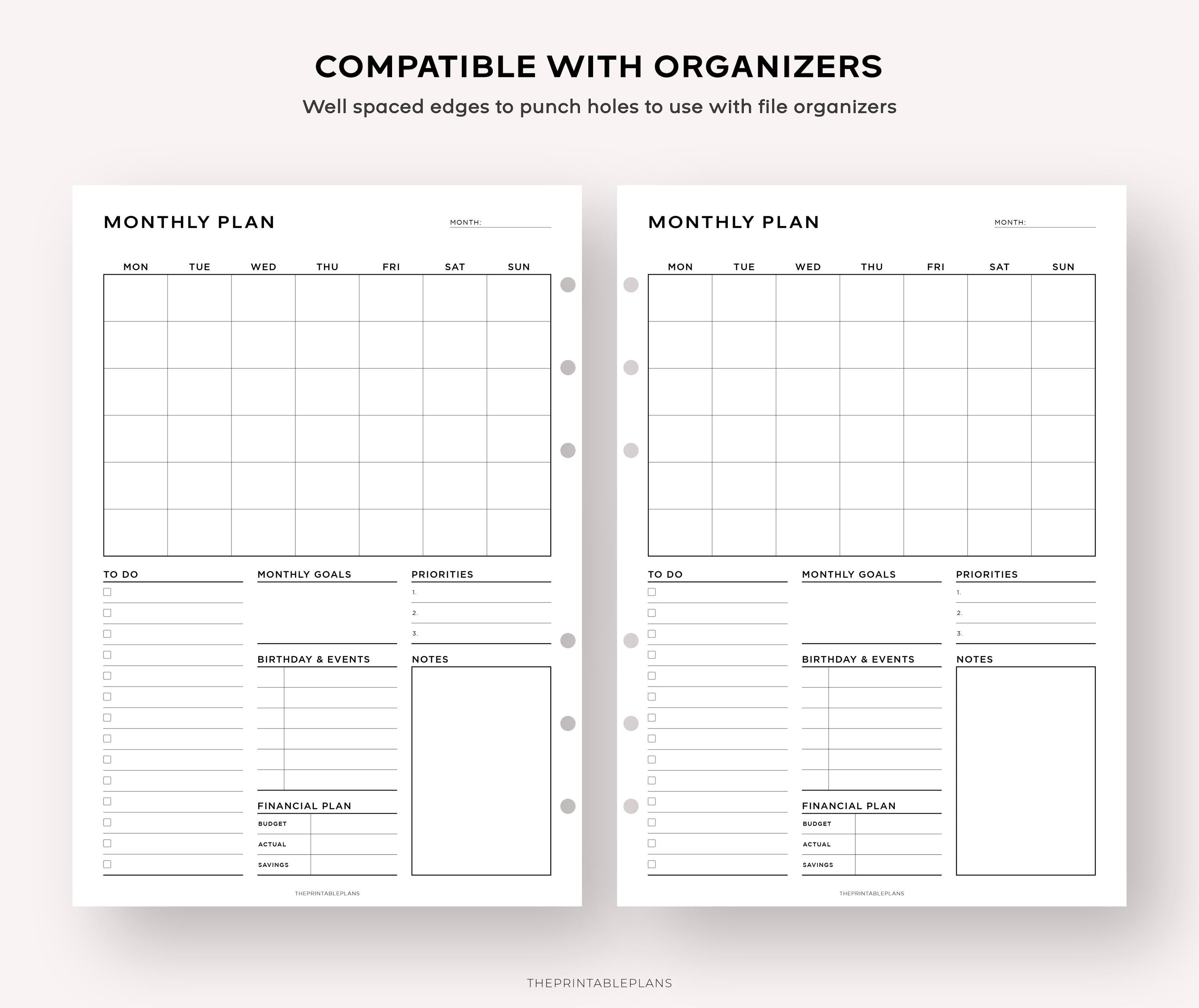 Month at a Glance, Monthly Planner Printable, Monthly Organizer, Blank ...