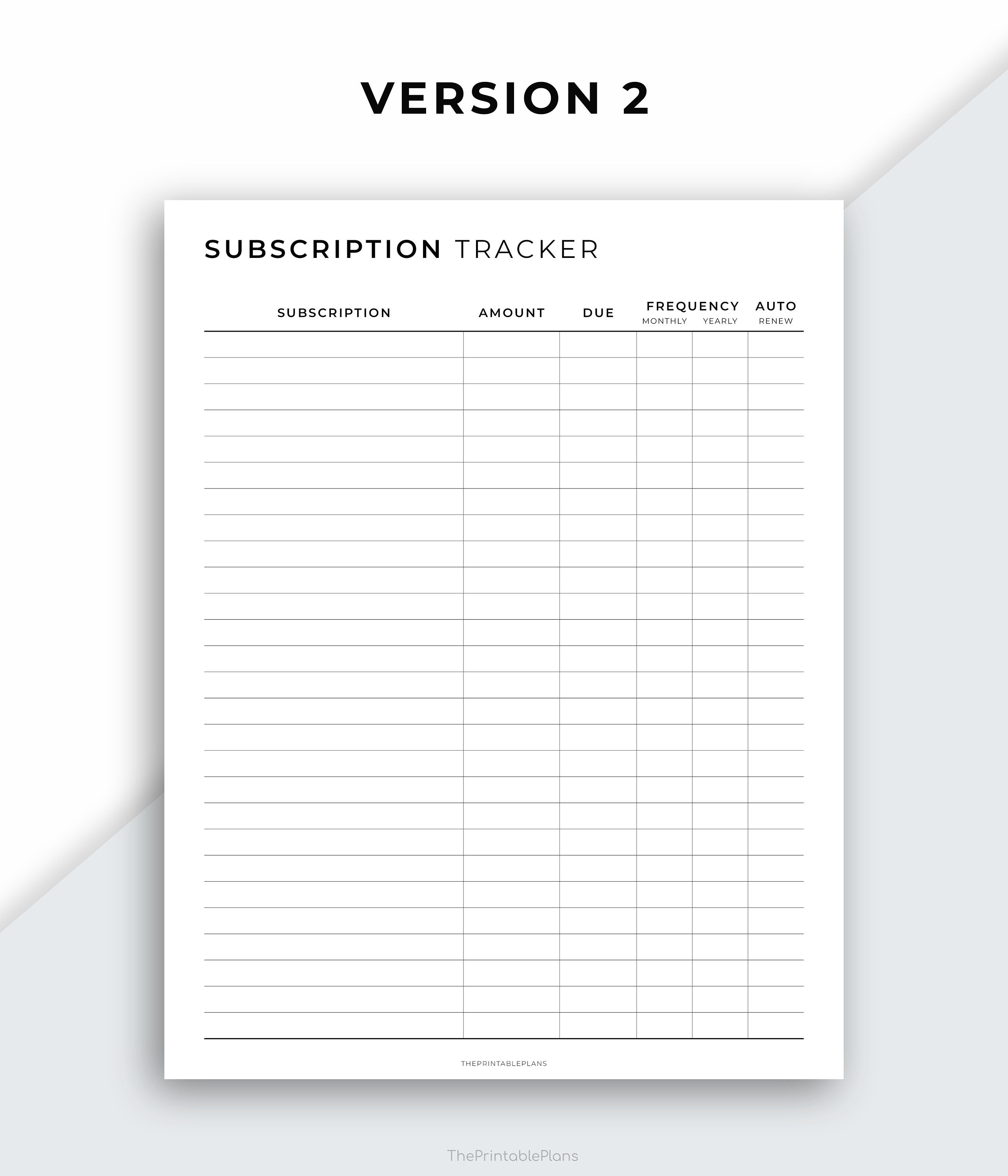 Subscription Tracker Printable, Membership Tracker, Subscription Checklist, Expense Tracker ...