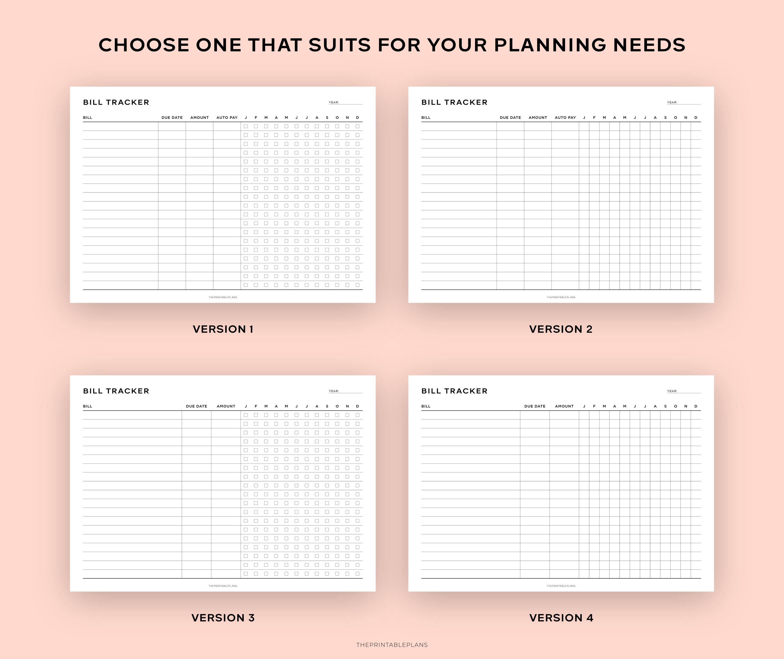 Yearly Bill Tracker Printable, Bill Payment Checklist, Bill Organizer ...