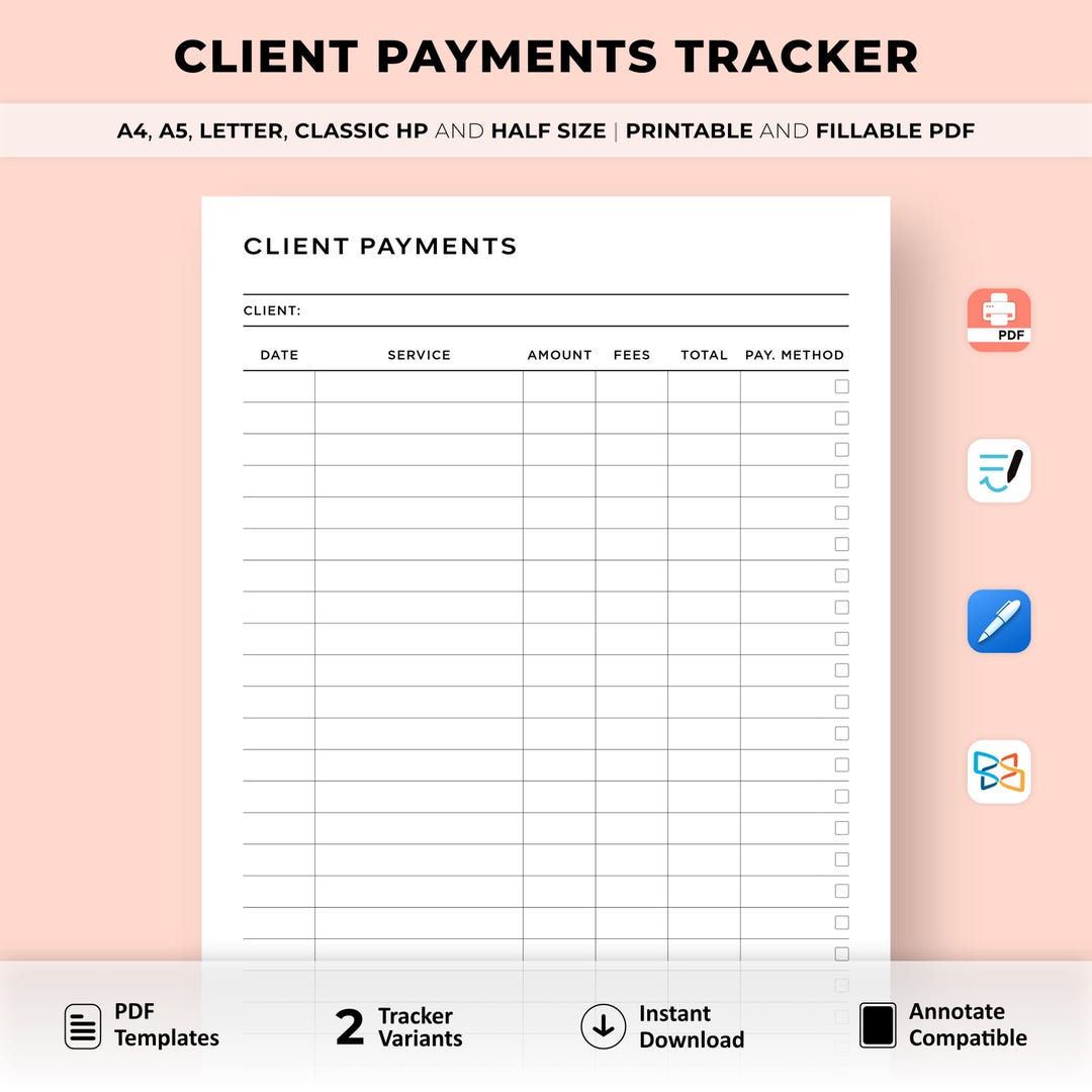 Client Payment Tracker Printable, Client Payment Log, Client Service ...