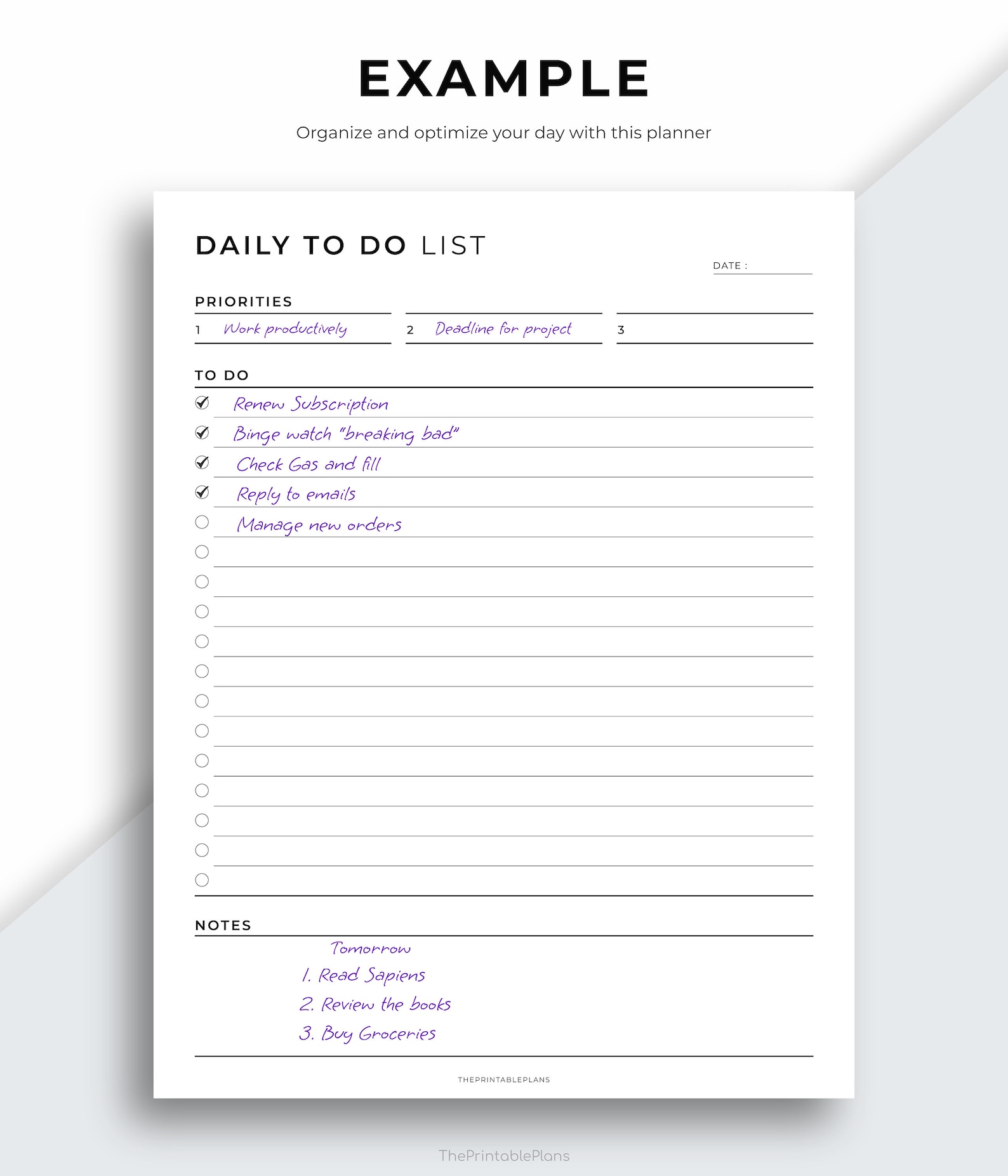 Printable Daily to Do List, Daily Checklist, Daily Routine, Productive ...