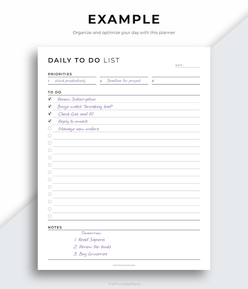 Printable Daily to Do List, Daily Checklist, Daily Routine, Productive ...