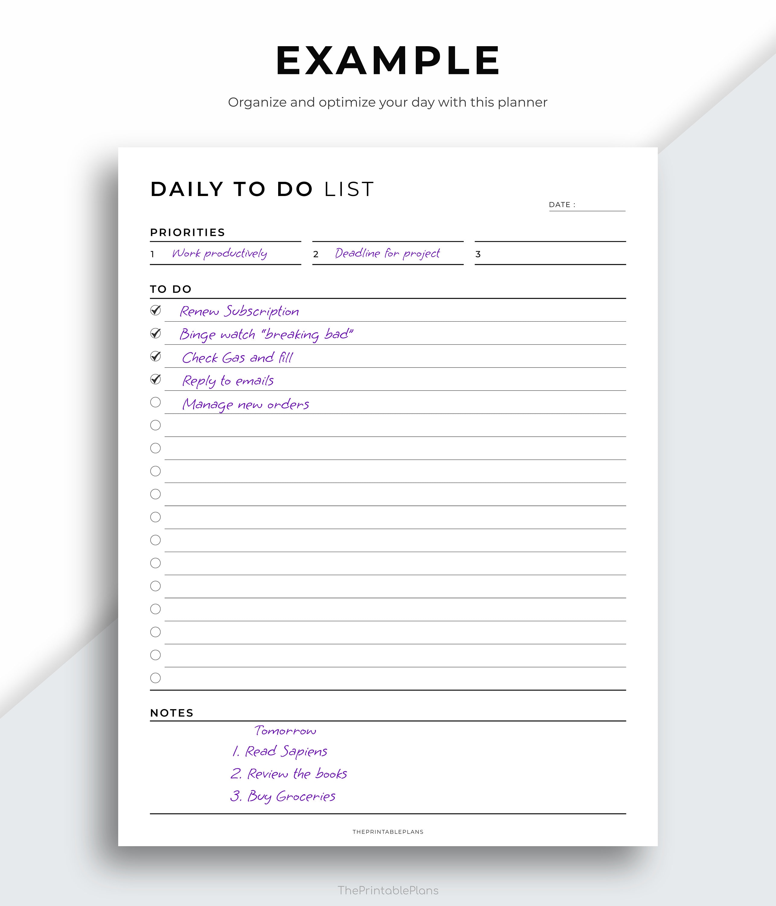 Printable Daily to Do List, Daily Checklist, Daily Routine, Productive ...