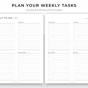 Weekly to Do List 2 Pages Printable, Weekly Task List, Weekly Checklist ...
