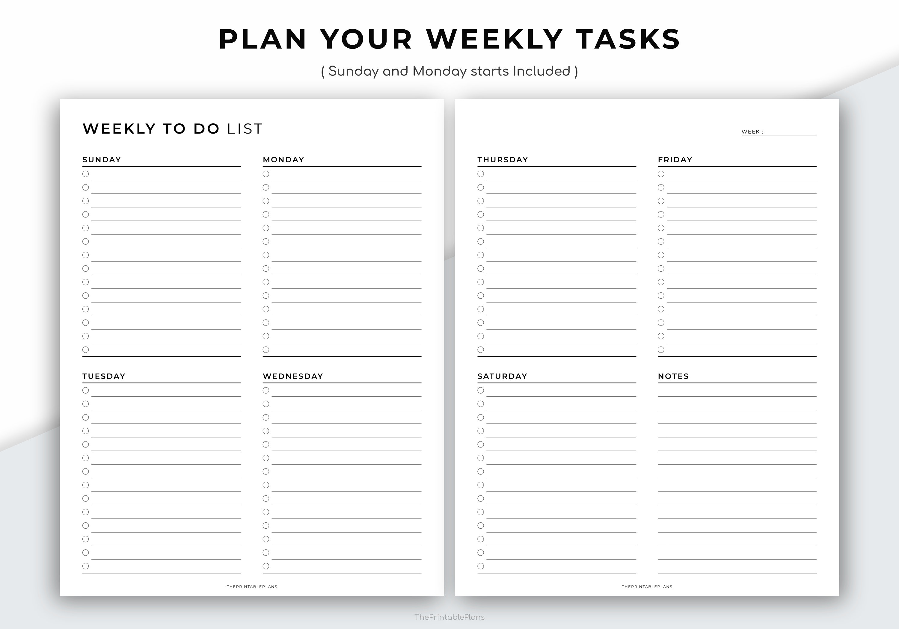 Weekly to Do List 2 Pages Printable, Weekly Task List, Weekly Checklist ...