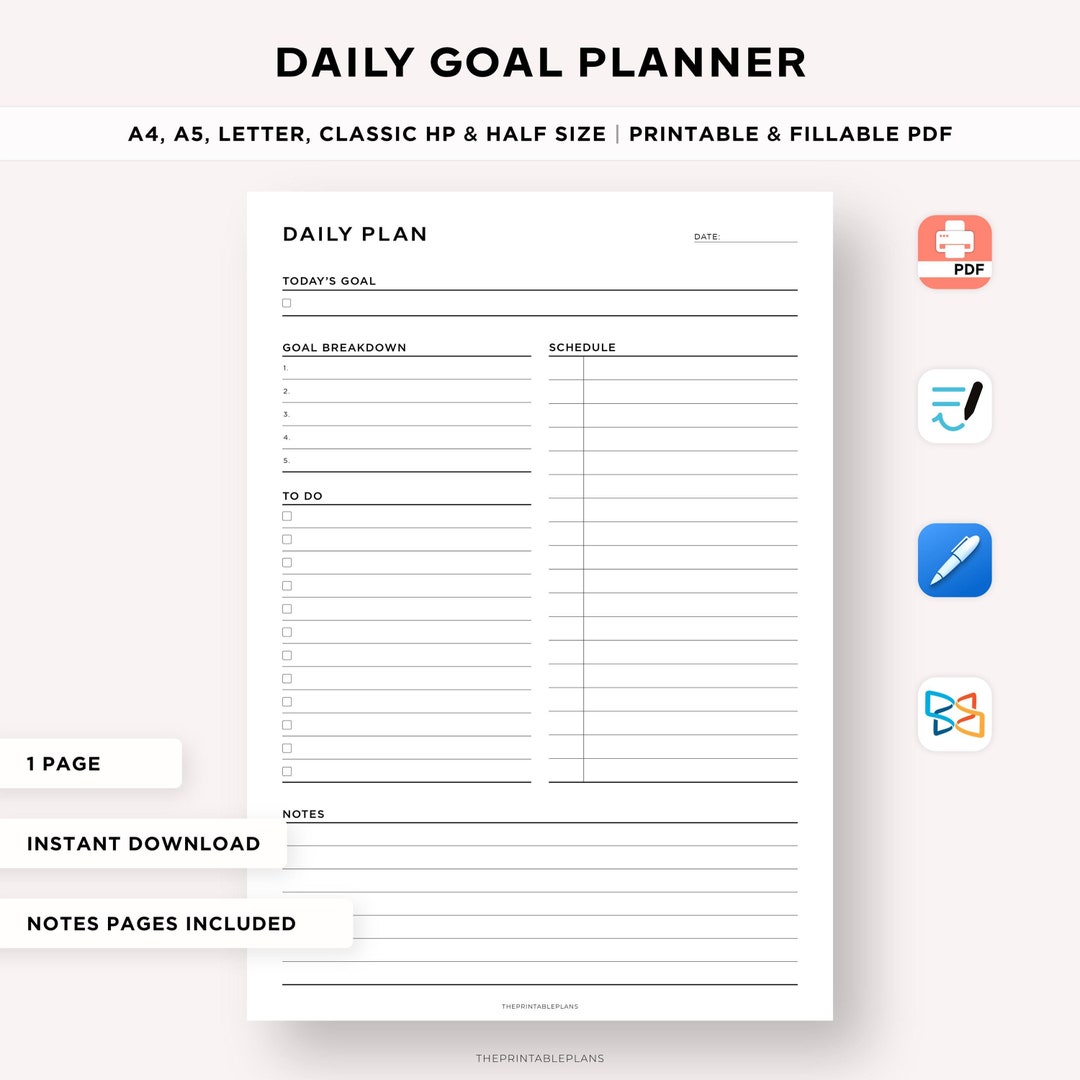Daily Goal Planner Printable, Daily Planner, Goal Setting Planner ...