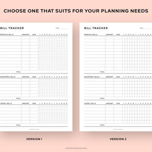Monthly, Quartly, Yearly Bill Tracker on One Page Printable, Bill ...
