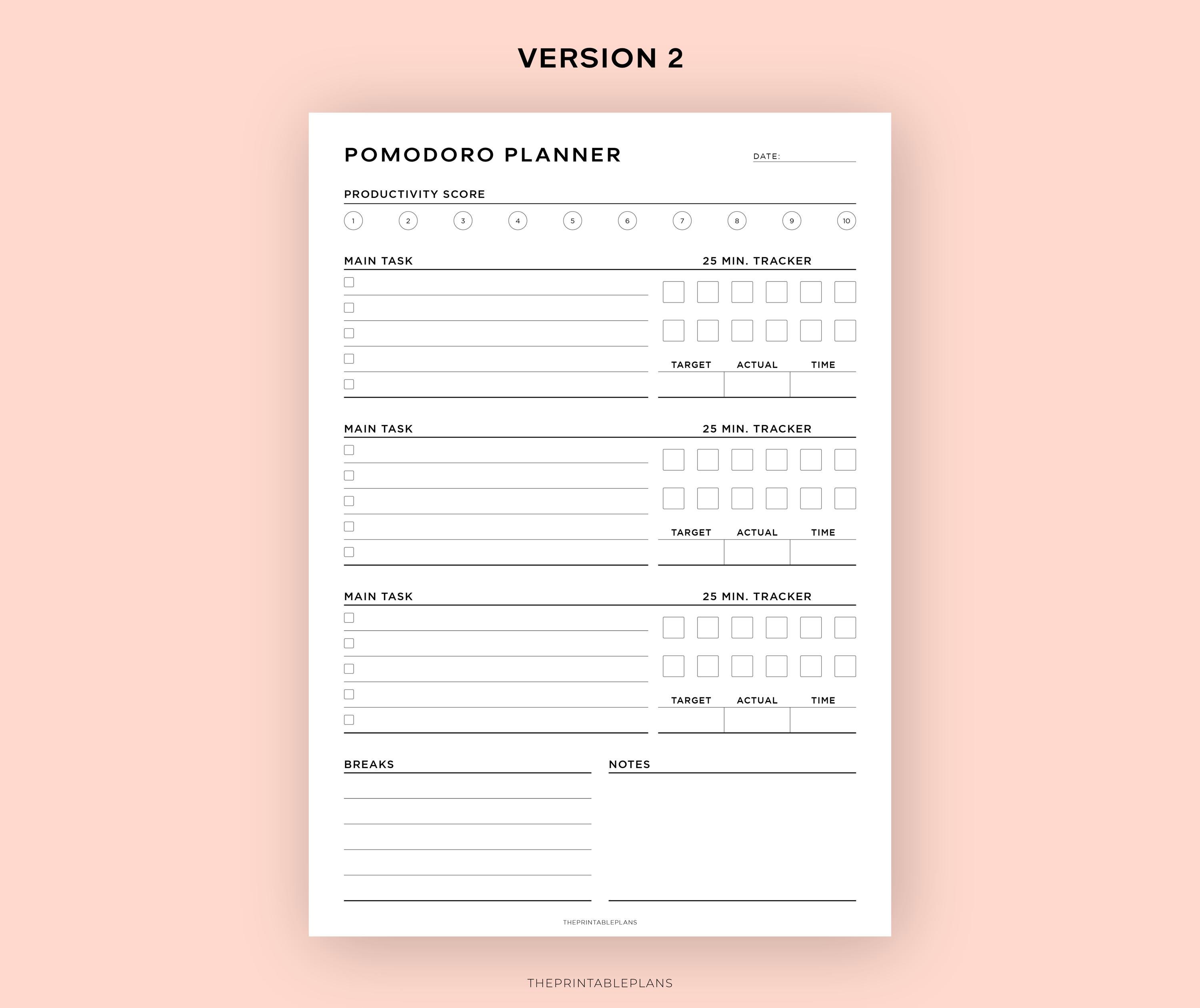 Pomodoro Planner Printable, Pomodoro Tracker, Time Tracker ...
