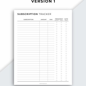 Subscription Tracker Printable, Membership Tracker, Subscription ...