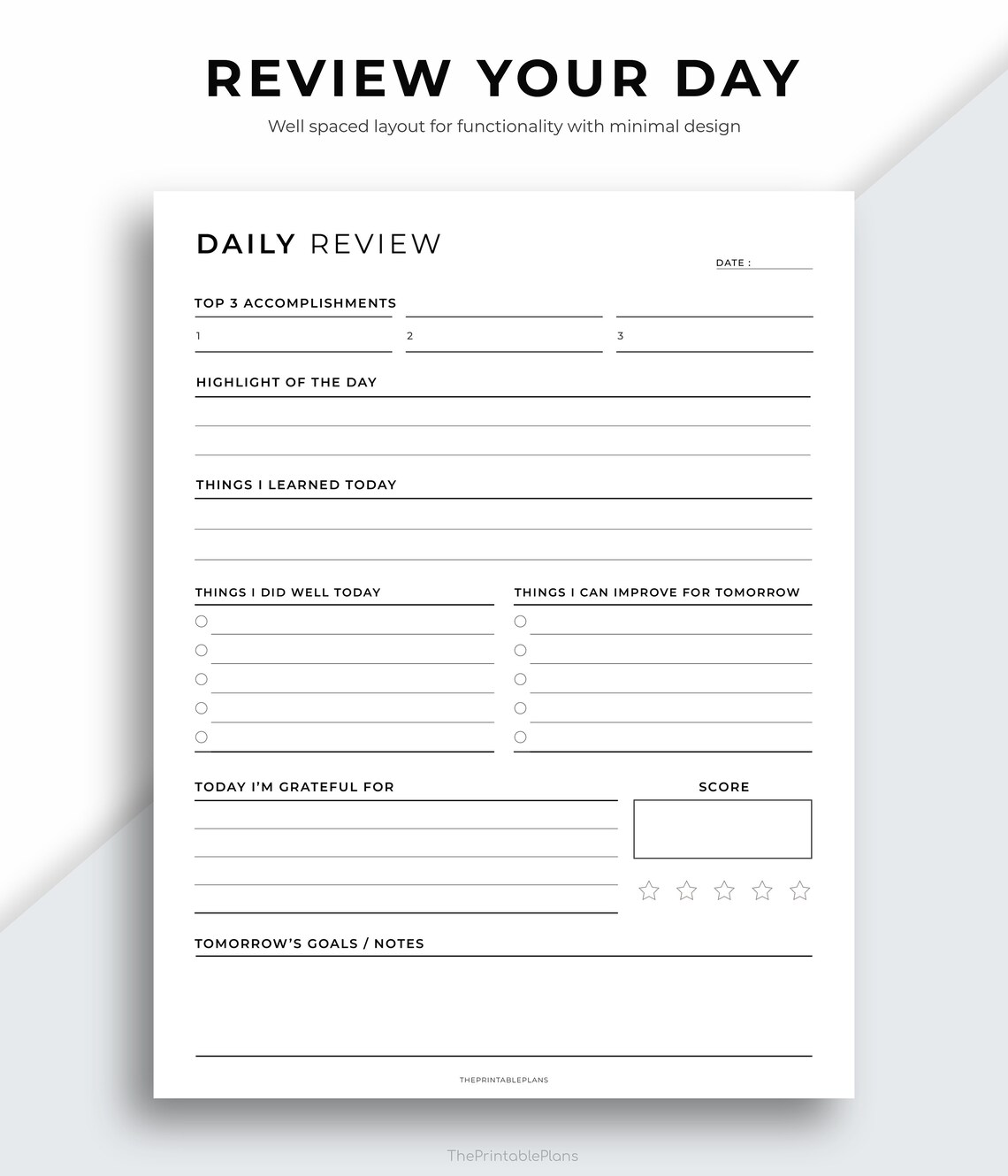 Daily Review Printable, Daily Reflection, Printable Daily Review ...