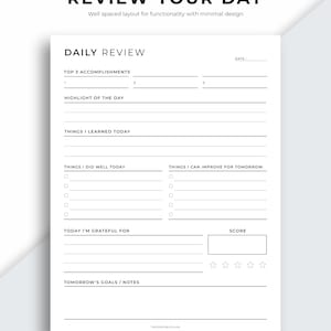 Daily Review Printable, Daily Reflection, Printable Daily Review ...