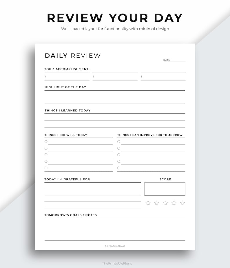 Daily Review Printable Daily Reflection Printable Daily - Etsy