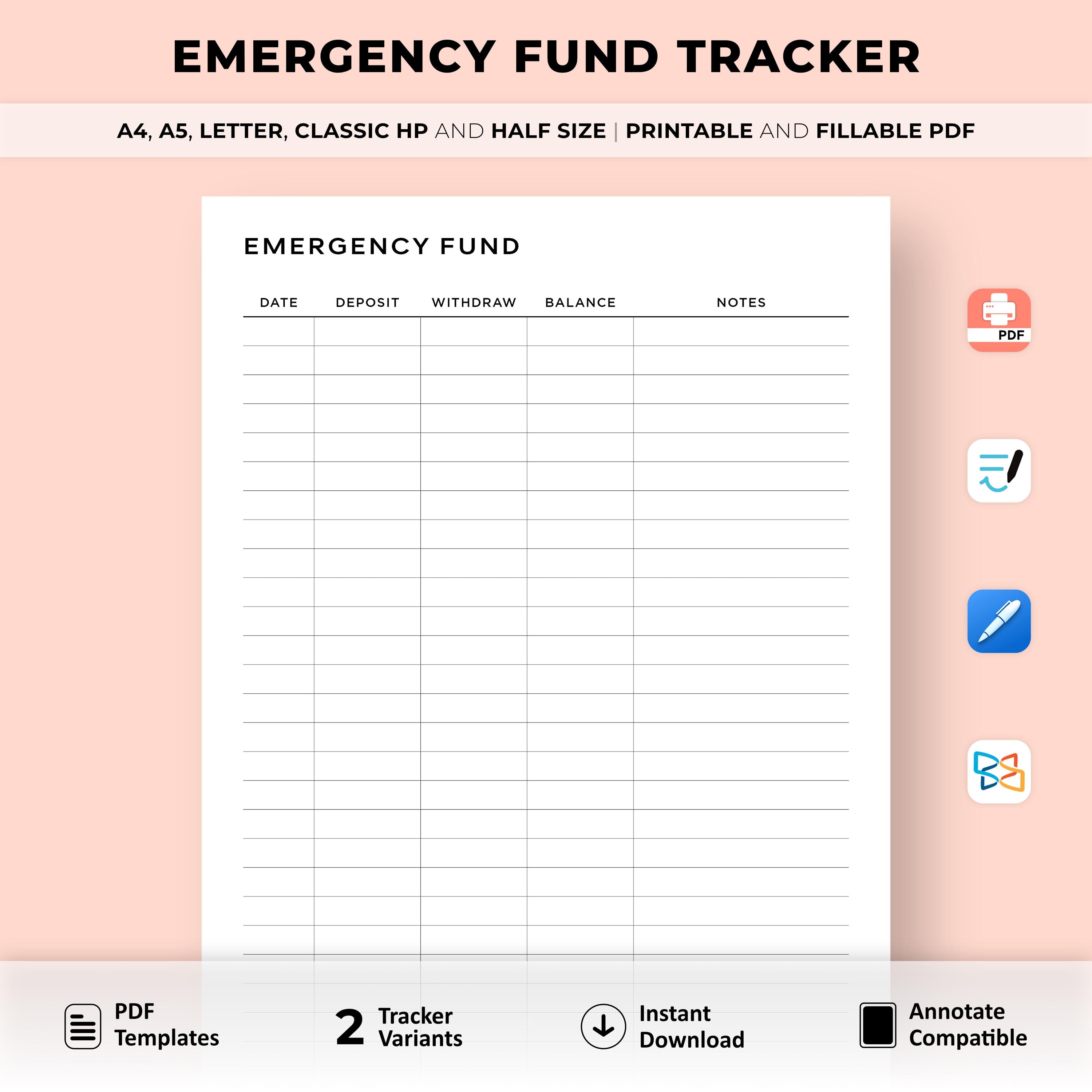 Emergency Fund Tracker Printable, Emergency Fund Challenge, Emergency ...