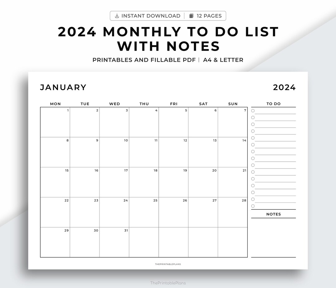 2024 Dated Monthly To Do List Planner Printable Fillable Landscape 2024 Dated Monthly To Do List Planner Printable Fillable Landscape