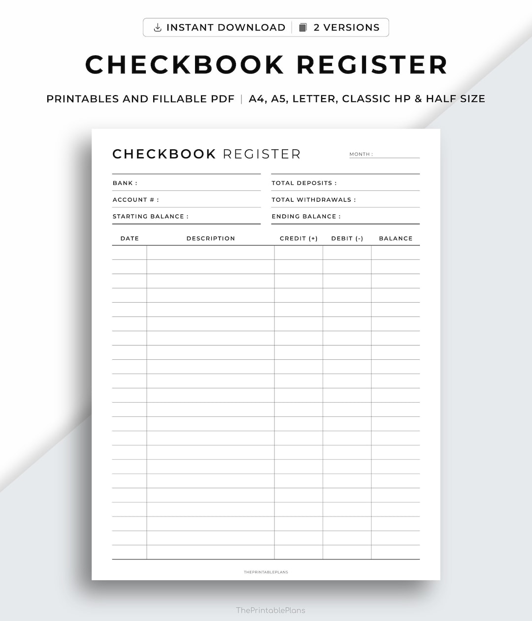 Checkbook Register Printable, Check Register, Checkbook Register ...