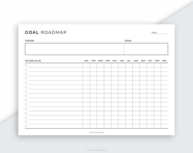 Goal Roadmap Landscape Printable, Goal Action Plan, Project Yearly ...