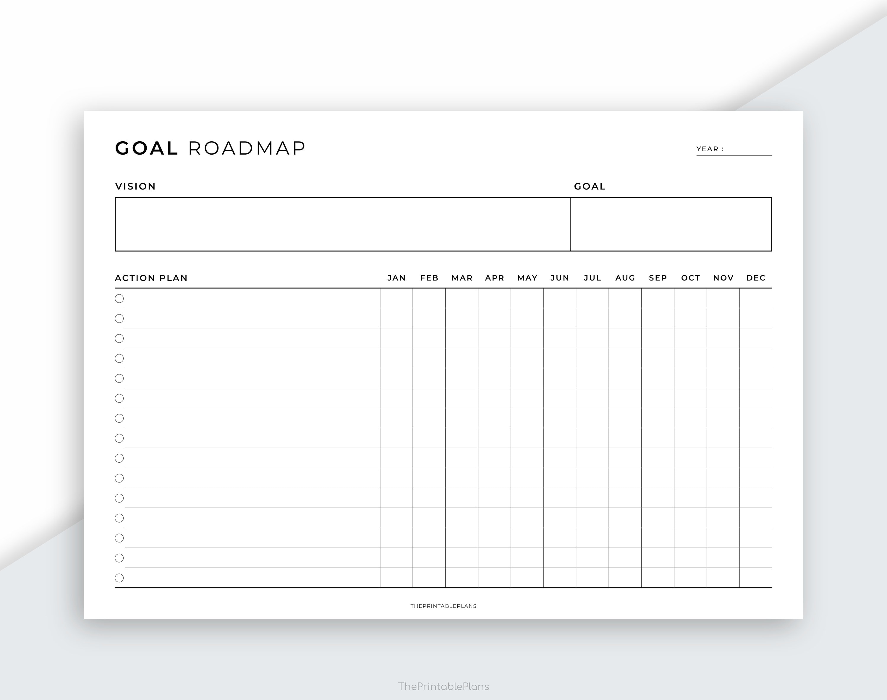 Goal Roadmap Landscape Printable, Goal Action Plan, Project Yearly ...