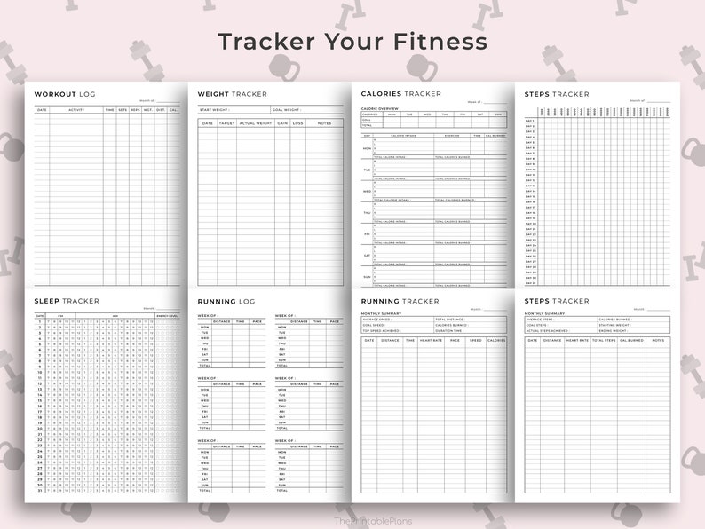 Printable Health and Fitness Planner Bundle Fitness Journal - Etsy